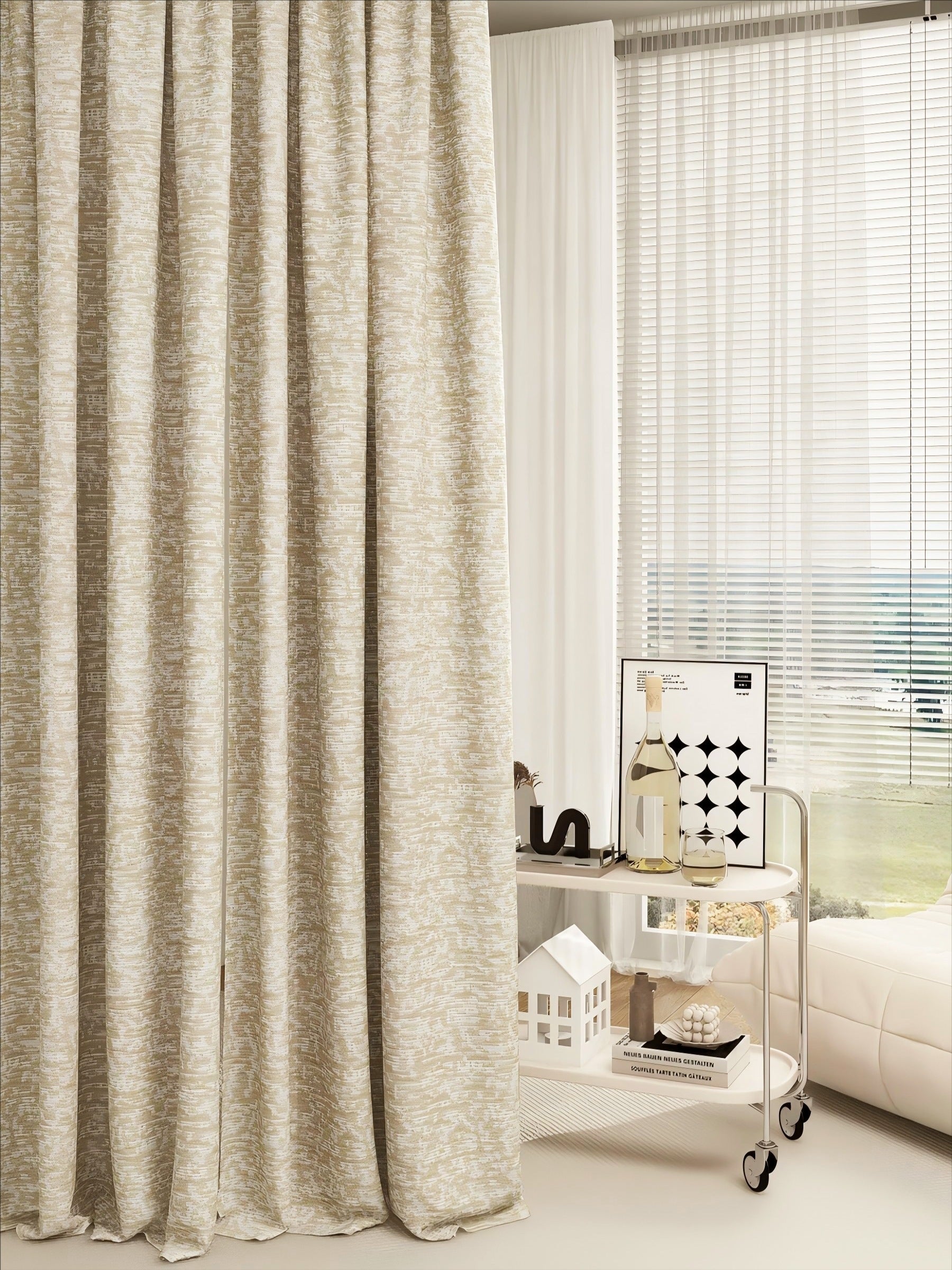 Shop Elegant Striped Beige Drape Custom-Made Curtains by ...